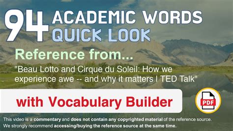 Academic Words Quick Look Ref From How We Experience Awe And Why It Matters TED Talk