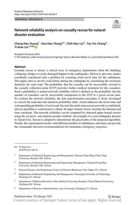 Network Reliability Analysis On Casualty Rescue For Natural Disaster Evaluation Request Pdf