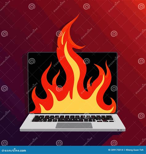 Laptop On Fire Indicating Computer Overheating And Failure Vector Illustration Stock Vector