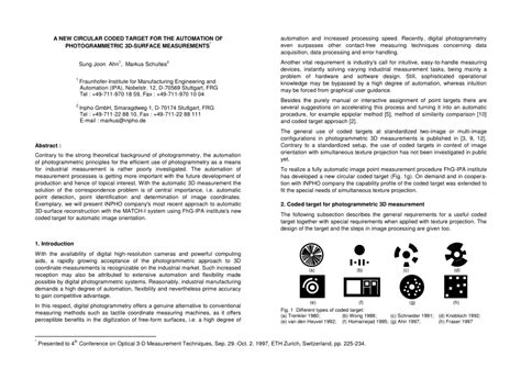 Pdf A New Circular Coded Target For Automation Of Photogrammetric 3d Surface Measurements