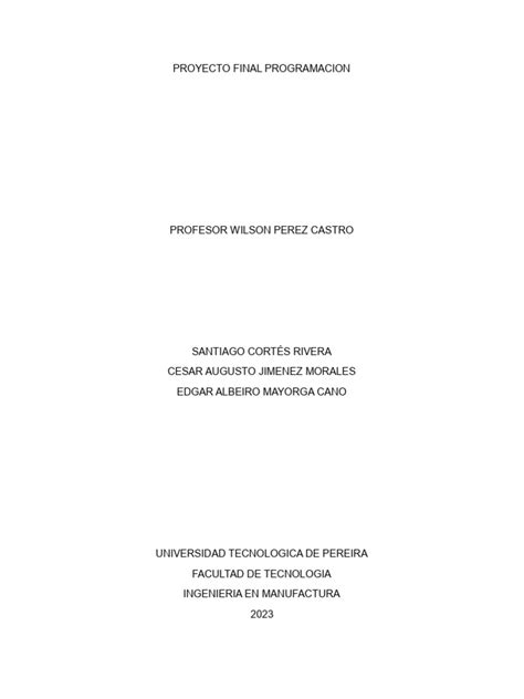 Proyecto Final Programacion Pdf Ingenieria Eléctrica Arduino