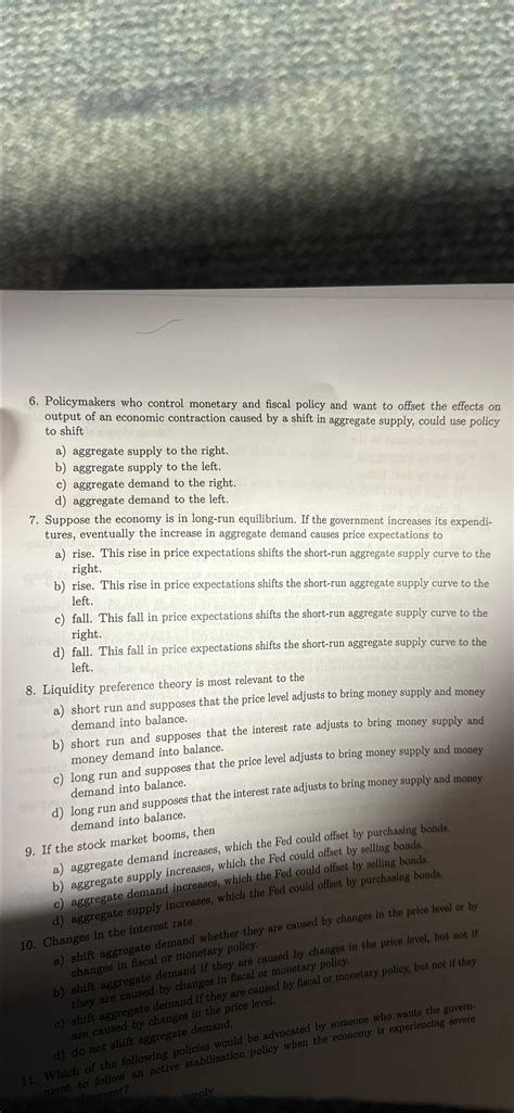 Solved Policymakers Who Control Monetary And Fiscal Policy