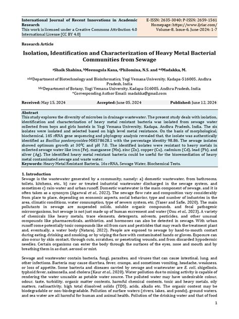 Isolation Identification And Characterization Of Heavy Metal Bacterial Communities From Sewage