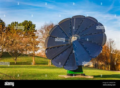 Rotating Solar Panel In Flower Shape In A City Park Photovoltaic Alternative Electricity