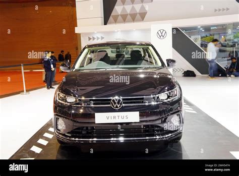 New Delhi February Volkswagen Virtus Car Is On Display At Bharat Mobility Global Expo