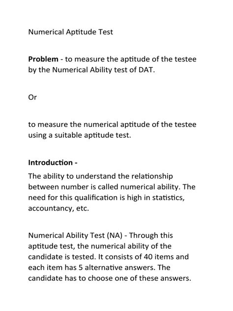 Numerical Aptitude Test Pdf Test Assessment Percentile