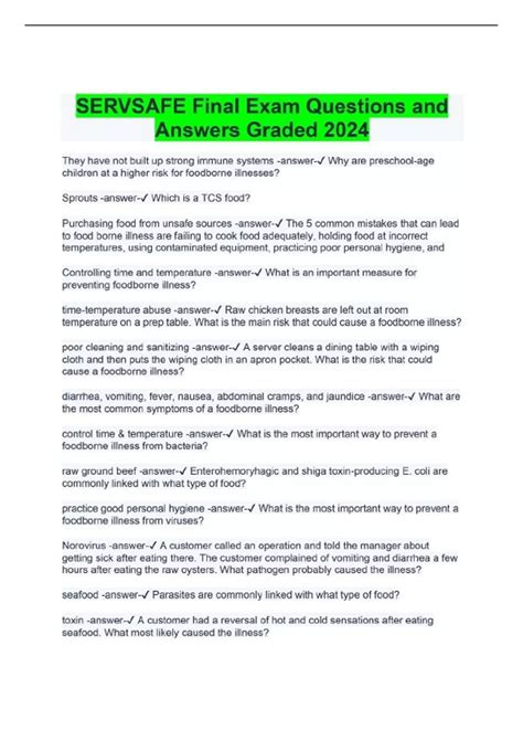 SERVSAFE Final Exam Questions And Answers Graded 2024 ServSafe Stuvia US