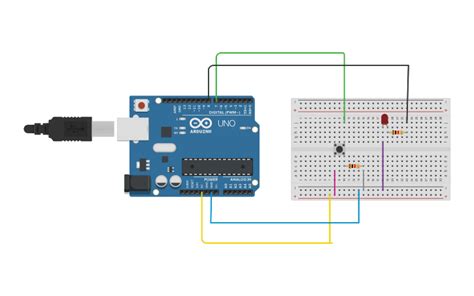 circuit design controlling led with push button tinkercad