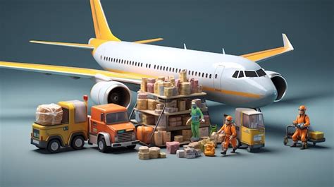 Premium Ai Image 3d Characters Loading Cargo Into An Airplane