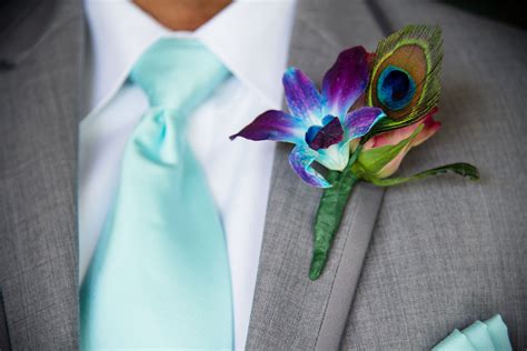 Peacock Feather Boutonniere Photojournalistic Wedding Photography