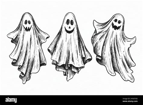Halloween Ghost Hand Drawn Set Design Vector Illustration Stock Vector