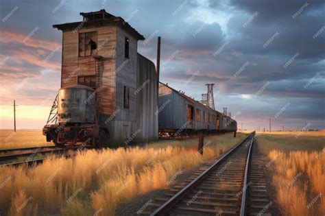 Premium Ai Image Grain Elevator With Train Tracks And Carriages
