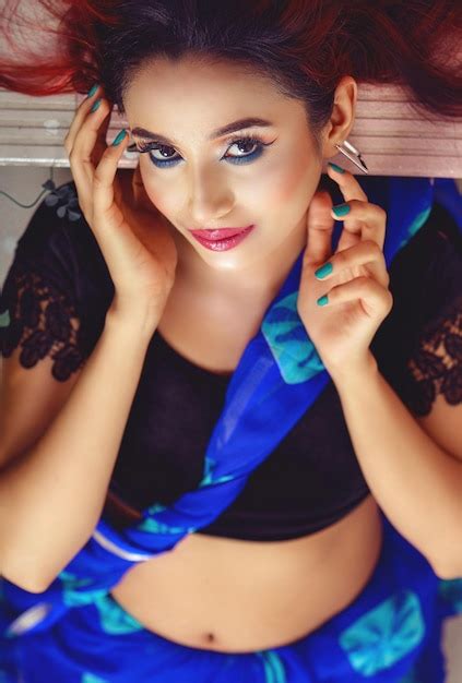 Premium Photo Beautiful Sexy Girl In Saree Closeup
