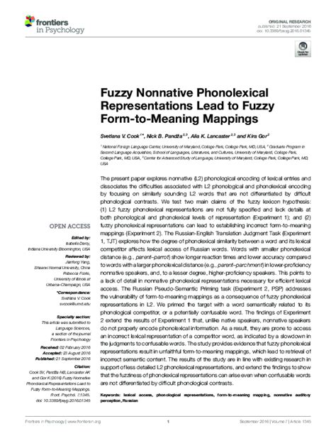 Pdf Fuzzy Nonnative Phonolexical Representations Lead To Fuzzy Form