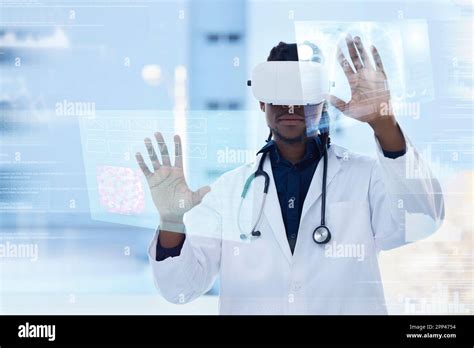 Doctor Virtual Reality And Man In Medicine Hologram X Ray Scan And