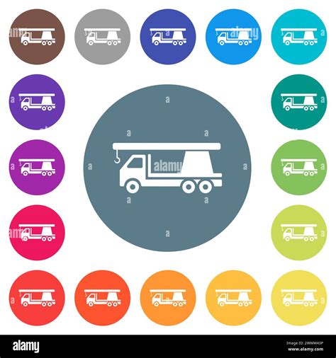 Crane Truck Flat White Icons On Round Color Backgrounds 17 Background