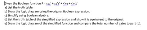 Given The Boolean Function F Xyz Xyz Xyz Xxz A List The
