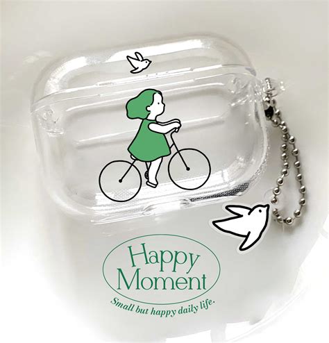 버드 자전거소녀 키링세트 케이스 오렌지 그린 초록 라인드로잉 일러스트 귀여운 그림 디자인 투명 에어팟프로2 12세대 3세대 케이스 에이블리