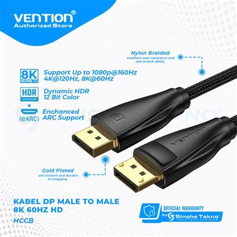 Promo Vention Kabel DP Display Port Male To Male 8K 4K UHD HDR 240 144hz DT HCC 2 Meter