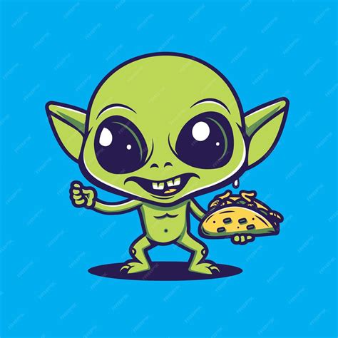 A Funny Alien Loves Taco Flat Icon Vector Illustration Premium Ai