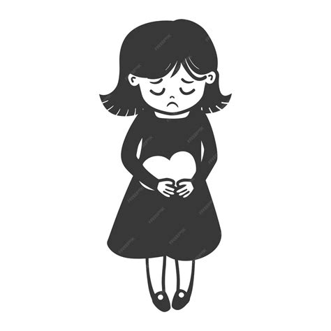 Sad Girl Holding Heart Cartoon Illustration Premium Ai Generated Vector