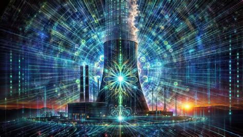 Nuclear Power Glow Binary Numbers Amidst Luminous Green And Blue