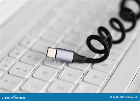 Usb Type C Cable Against Laptop Keyboard Background Stock Photo Image Of Corporate Charger