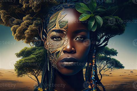 Illustration Of African Nature Water Earth Plants Grass Trees Intense Look Beautiful