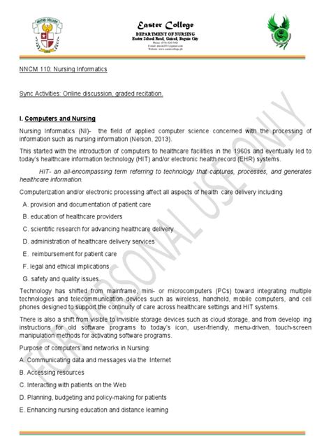 nursing informatics computers and nursing handout sc pdf health