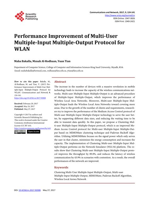 Pdf Performance Improvement Of Multi User Multiple Input Multiple