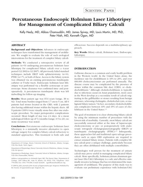 PDF Percutaneous Endoscopic Holmium Laser Lithotripsy For Management