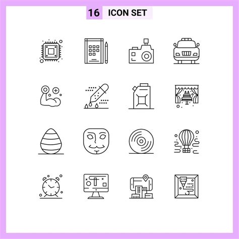 User Interface Pack Of 16 Basic Outlines Of Medical Fitness Flash Camera Police Car Editable