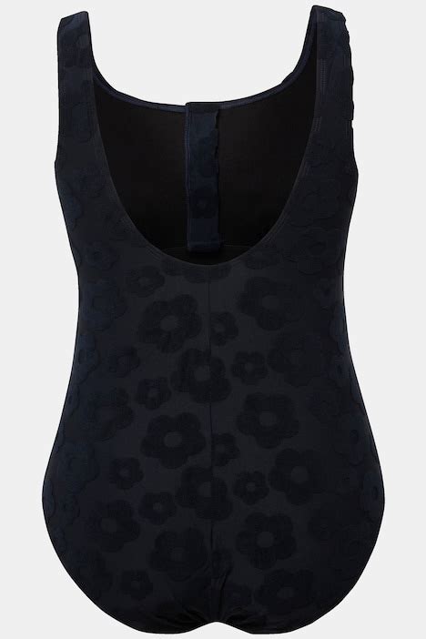 Textured Floral Zip Front Swimsuit Marine Ulla Popken