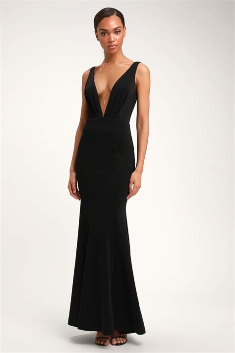 Stunning Black Maxi Dress Mermaid Maxi Dress Plunging Dress Lulus