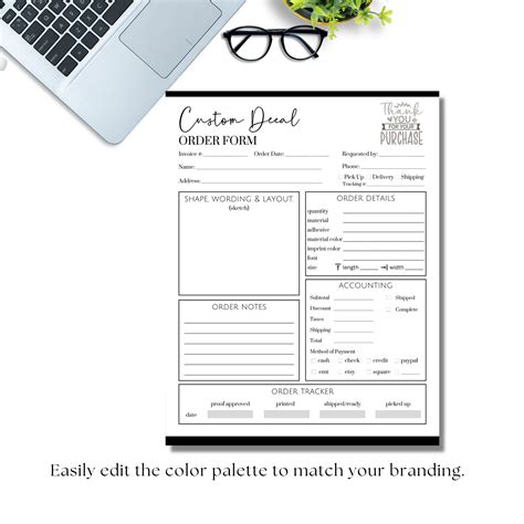 Editable Decal Order Form Template Custom Decal Form Printable Vinyl