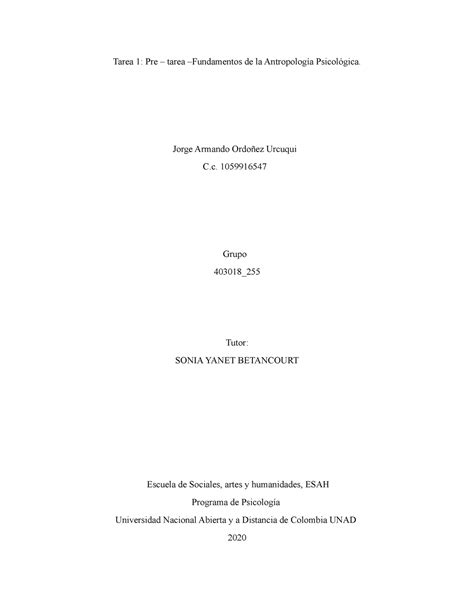 Tarea Fundamentos de la Antropología Psicológica Jorge Armando Ordoñez Urcuqui C