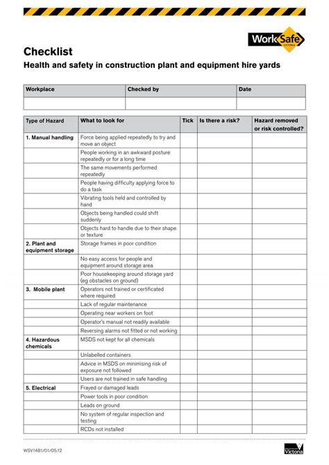 Construction Checklist Plant Equipment Hire Yards Pdf Kb
