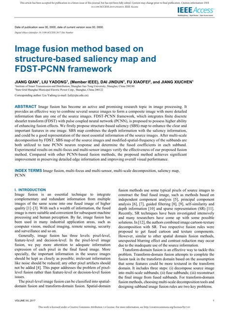 Pdf Image Fusion Method Based On Structure Based Saliency Map And Fdst Pcnn Framework