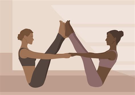 Dos Chicas Haciendo Ejercicio De Yoga Diseño Plano Vector Premium