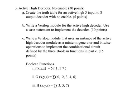 solved 3 active high decoder no enable 30 points a