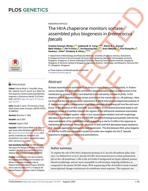 Pdf The Htra Chaperone Monitors Sortase Assembled Pilus Biogenesis In