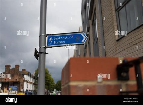 Pedestrian Route Sign Displaying Direction Towards Leytonstone