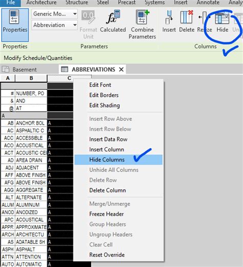 solved can t hide column in schedule autodesk community