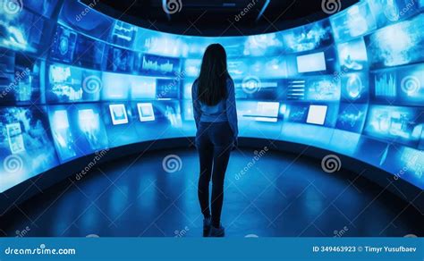 Businesswoman Watching Big Data Analysis On Multiple Screens In Control