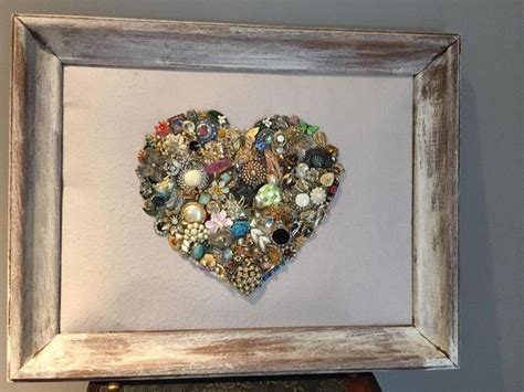 Vintage Brooch Framed Artwork Heart In Handcraft Valentines