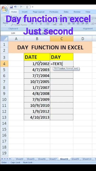 day function in excel just second। exceltips excelshortcuts 2024