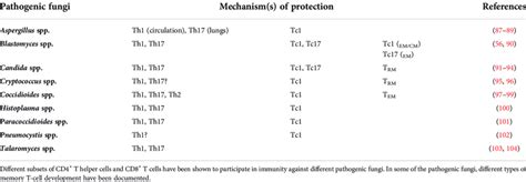 Major T Cell Subsets Elicited And Shown To Be Protective Against Fungal Download Scientific