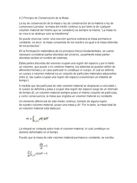 Conservación De La Masa Fundamentos Pdf Masa Volumen