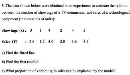 Solved 3 The Data Shown Below Were Obtained In An Chegg