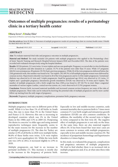 Pdf Outcomes Of Multiple Pregnancies Results Of A Perinatology